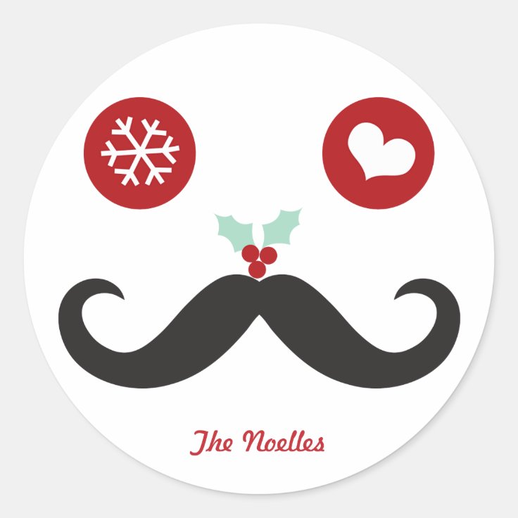 Funny Holiday Mustache Face Mistletoe Christmas Classic Round Sticker ...