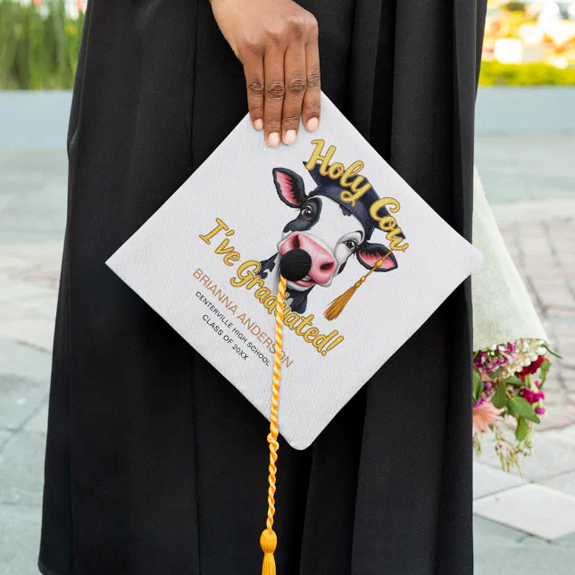 Funny Holy Cow I Graduated Cartoon Graduation Cap Topper | Zazzle