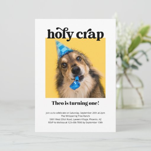 Funny Holy Crap Pet Cat Dog Birthday Party Invitation | Zazzle
