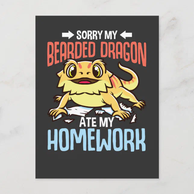 Funny Homework Excuse Kids Bearded Dragon Postcard | Zazzle