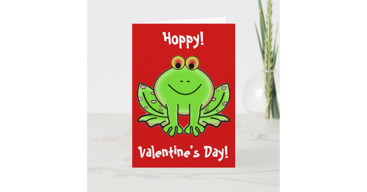 Funny Hoppy Valentine's Day Frog Pink Hearts Holiday Card | Zazzle