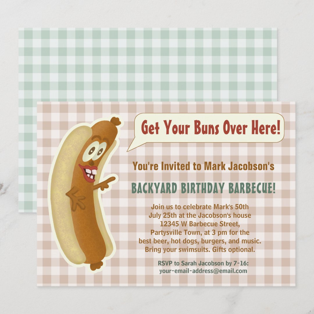 Funny Hot Dog Barbecue Birthday Party Buns Joke Invitation | Zazzle