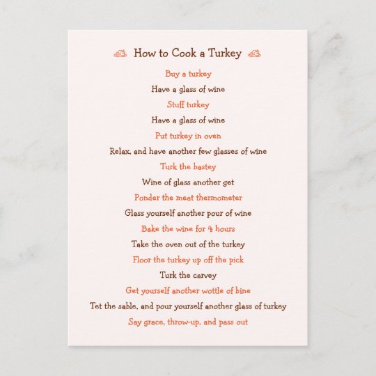 Funny How To Cook Turkey Thanksgiving Recipe Holiday Postcard | Zazzle.com