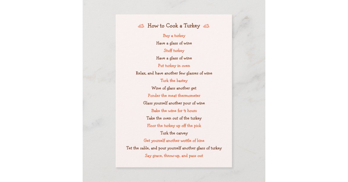 Funny How To Cook Turkey Thanksgiving Recipe Holiday Postcard | Zazzle