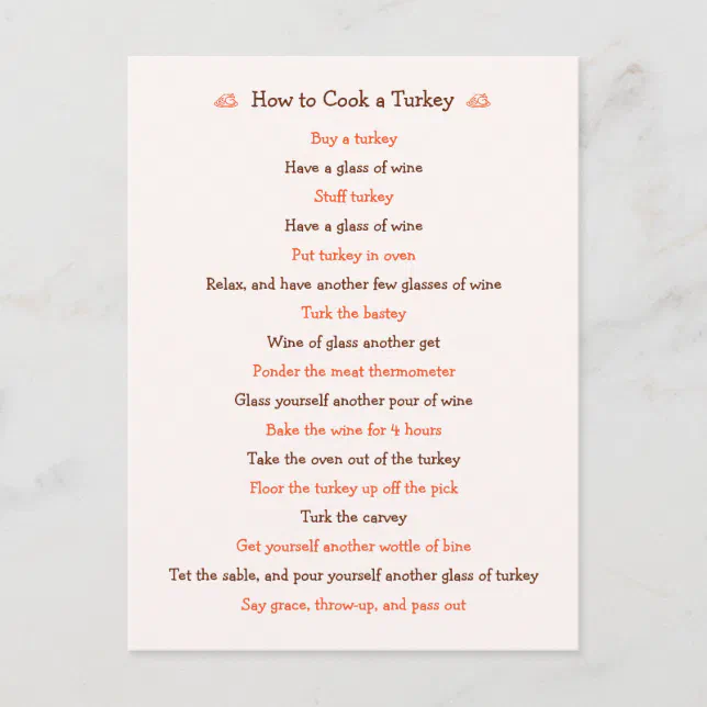 Funny How To Cook Turkey Thanksgiving Recipe Holiday Postcard | Zazzle