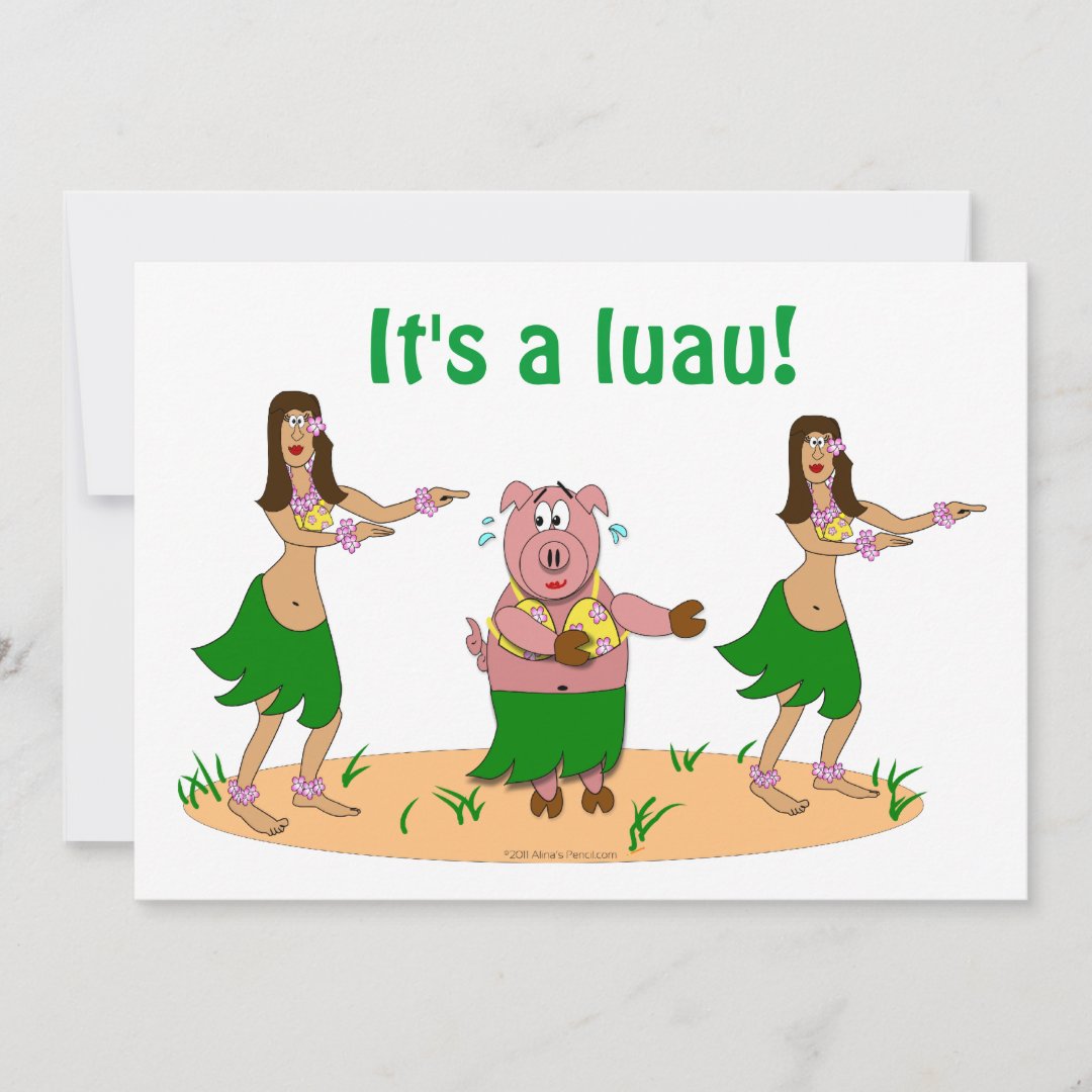 Funny Hula Pig Luau Hawaiian Party Invitations | Zazzle