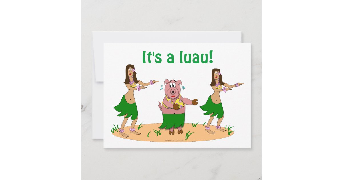 Funny Hula Pig Luau Hawaiian Party Invitations | Zazzle