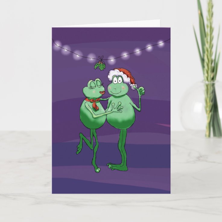 Funny Humor Frog Couple Kiss Mistletoe Card | Zazzle