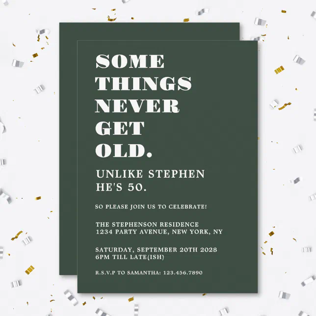Funny Humorous 50th Birthday Party Green White Invitation | Zazzle