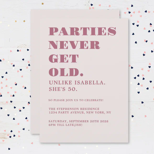 Funny Humorous 50th Birthday Party Pink Invitation | Zazzle