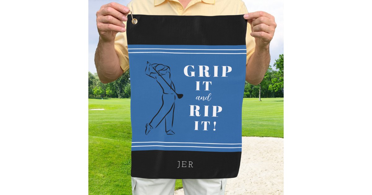 Funny Humorous Golf Grip Rip Mens Royal Blue Black Golf Towel | Zazzle