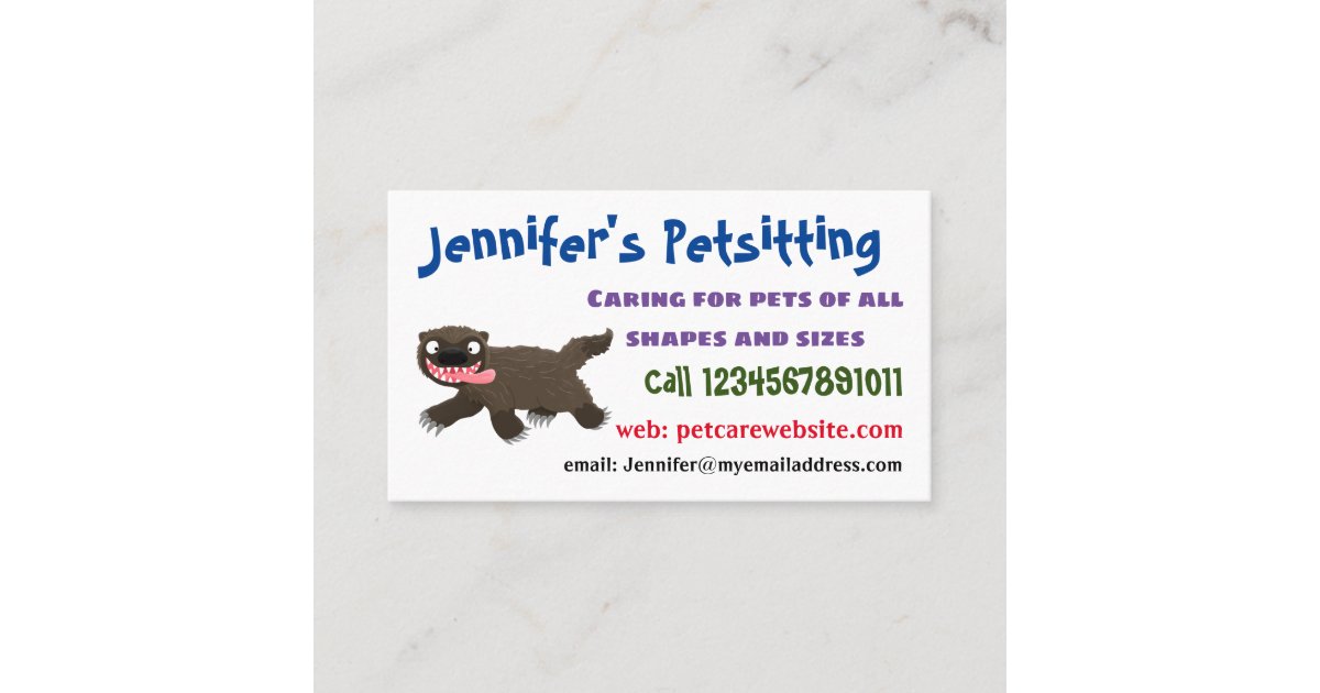 Funny hungry wolverine animal cartoon business card | Zazzle