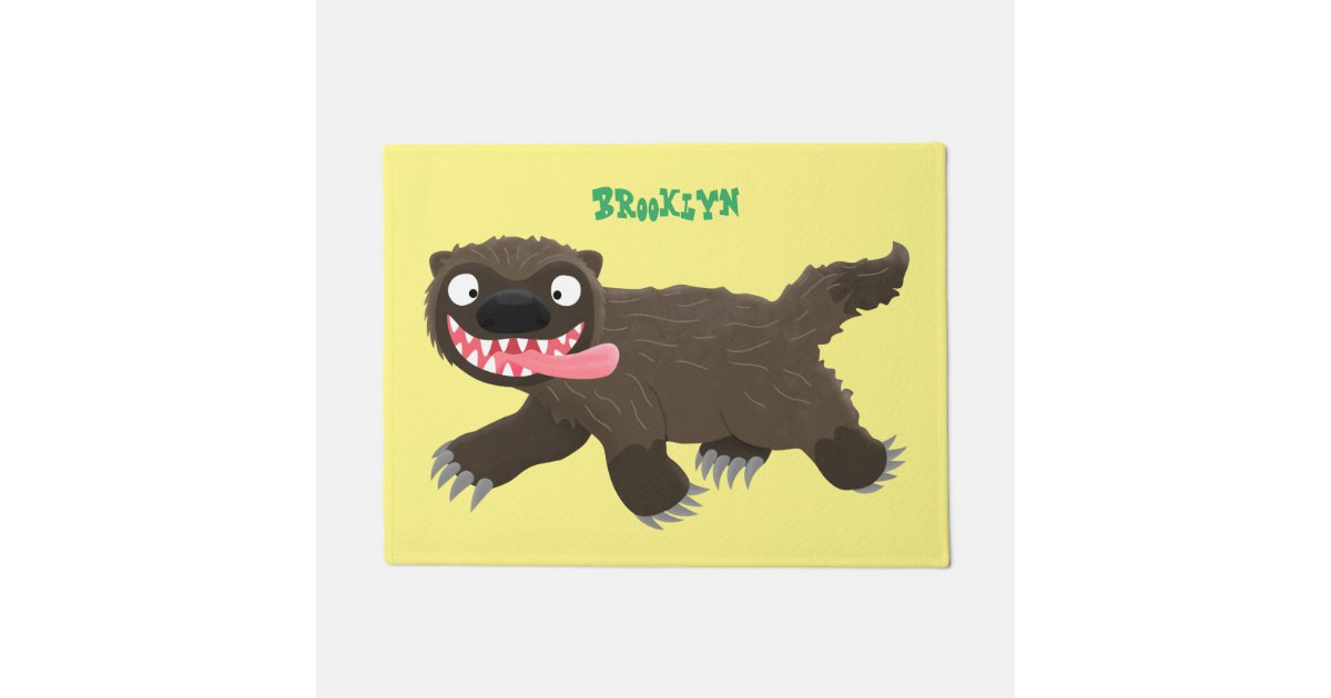 Funny hungry wolverine animal cartoon doormat | Zazzle