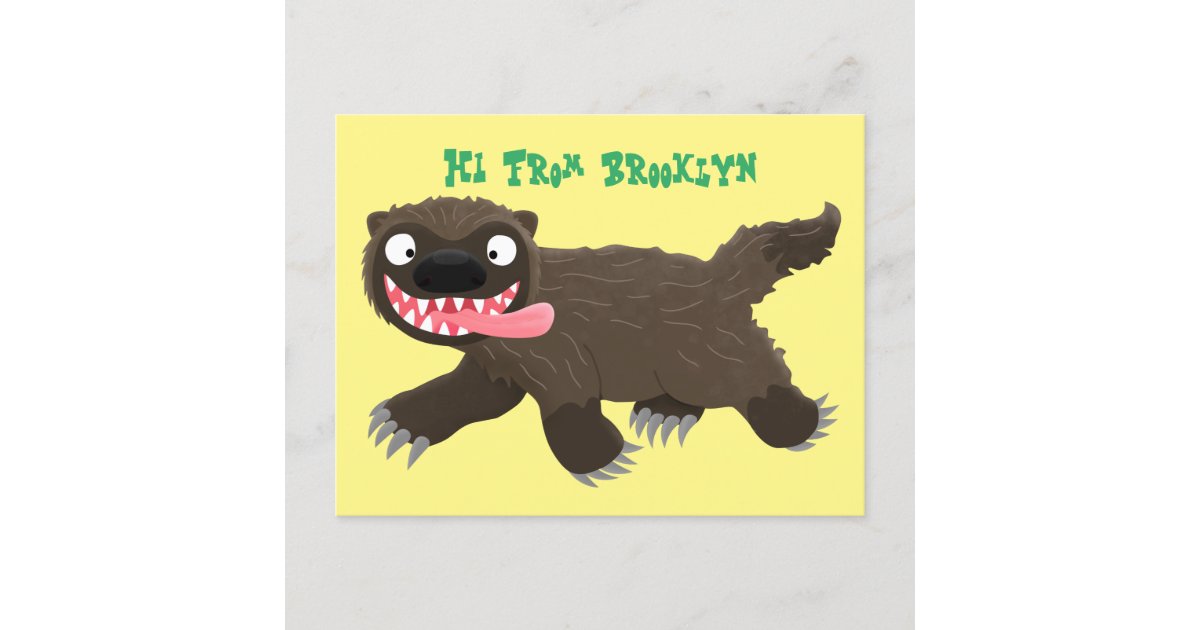 Funny hungry wolverine animal cartoon postcard | Zazzle