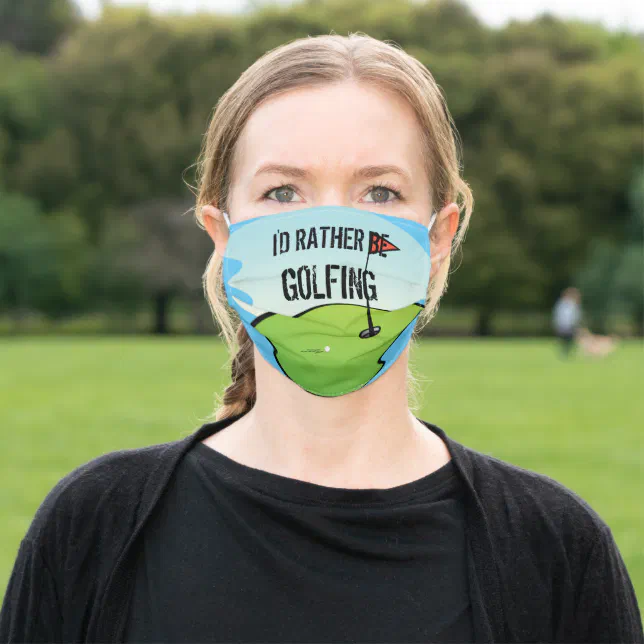 Funny I'd Rather Be Golfing Golf Green Adult Cloth Face Mask | Zazzle