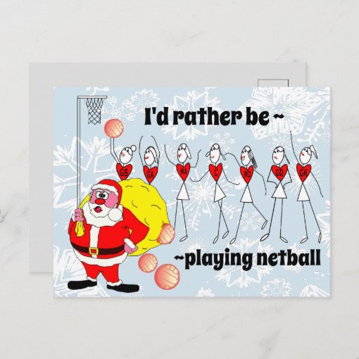 Funny I'd Rather Be Playing Netball Christmas Postcard | Zazzle