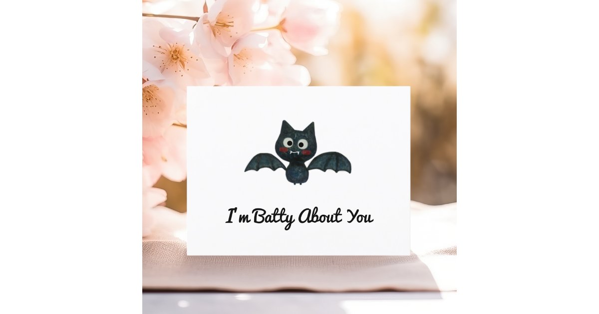 Funny I'm Batty About You Bat Valentine with Name Postcard | Zazzle
