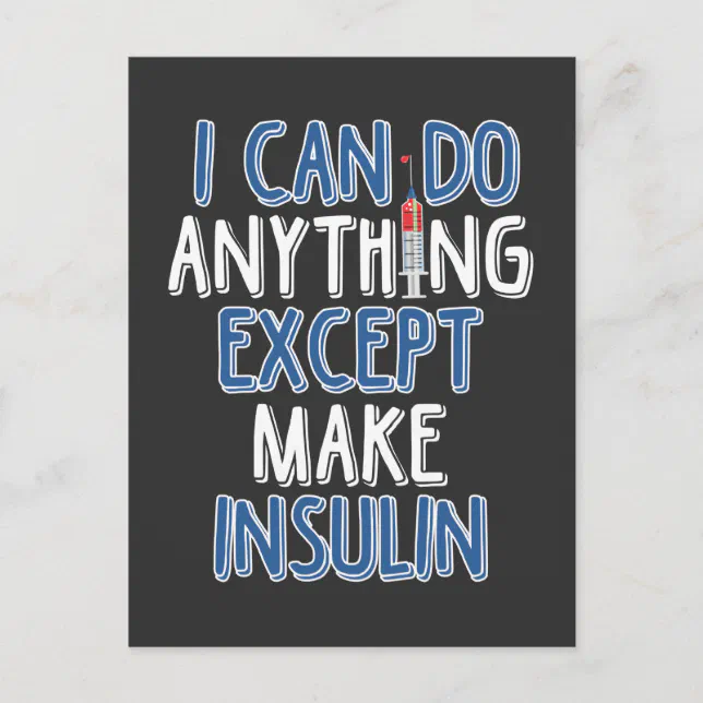 Funny Insulin Diabetic Joke Diabetes Awareness Postcard | Zazzle