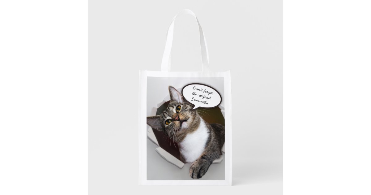 Funny Interrupting Cat Personalized Message Grocery Bag | Zazzle