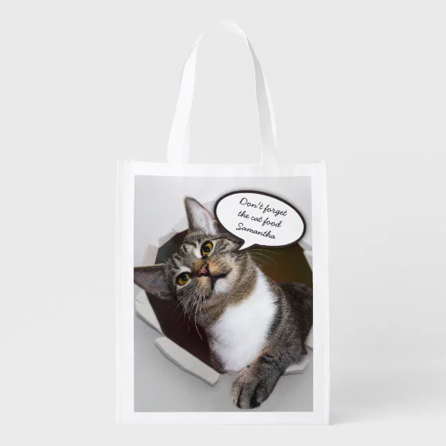 Funny Interrupting Cat Personalized Message Grocery Bag | Zazzle