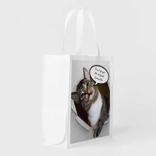 Funny Interrupting Cat Personalized Message Grocery Bag | Zazzle