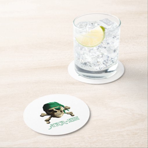 Funny Irish Jolly Roger Pirate Skull ARR-ISH Round Paper Coaster | Zazzle