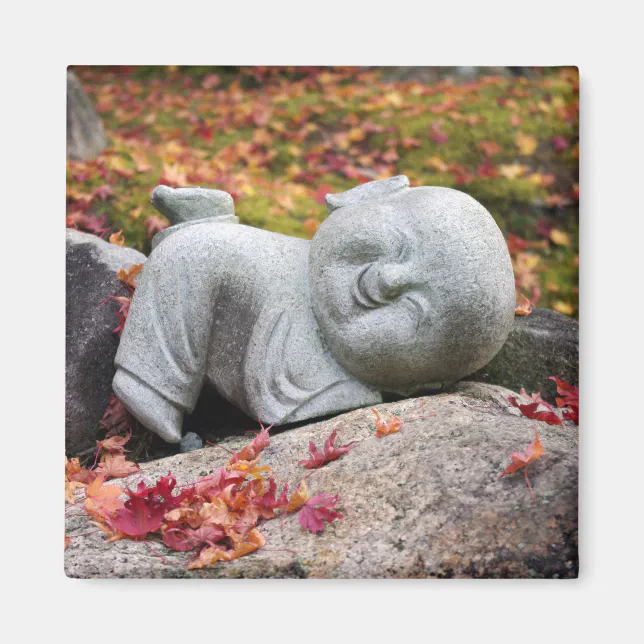 Funny Japanese monk statue with autumn leaves Magnet | Zazzle