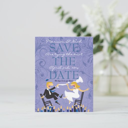 Funny Jewish Hora Chair Dance Save The Date Card | Zazzle