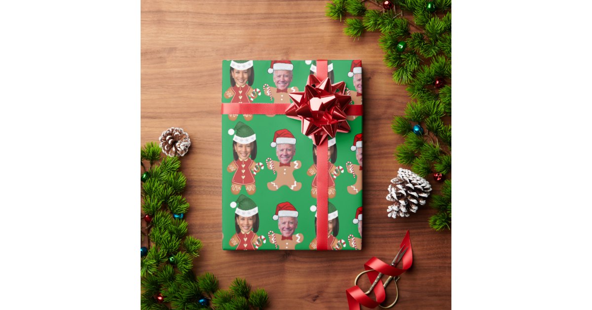 Funny Joe Biden Kamala Harris Face Gingerbread Wrapping Paper | Zazzle