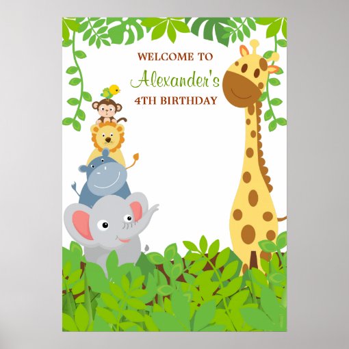 Funny Jungle Baby Animals Birthday Party Poster | Zazzle