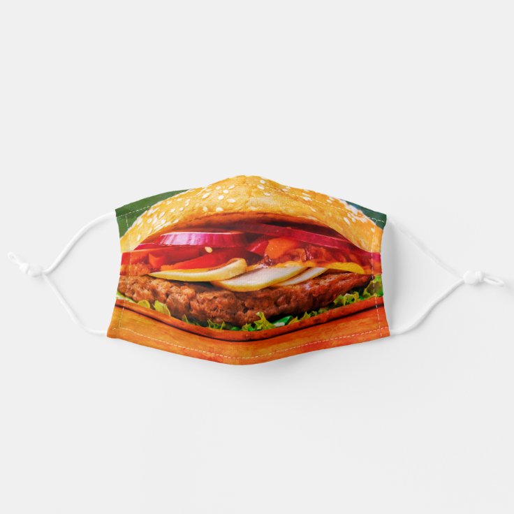 funny junk food cheese burger Hamburger Adult Cloth Face Mask | Zazzle