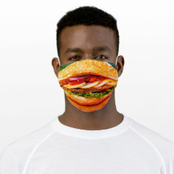 funny junk food cheese burger Hamburger Adult Cloth Face Mask | Zazzle