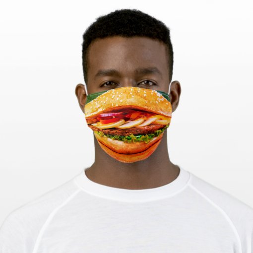 funny junk food cheese burger Hamburger Adult Cloth Face Mask | Zazzle