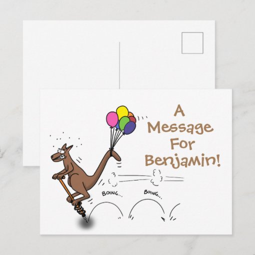 Funny kangaroo on pogo stick cartoon illustration postcard | Zazzle