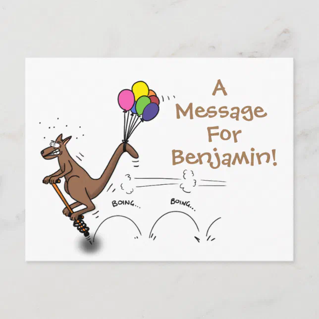 Funny kangaroo on pogo stick cartoon illustration postcard | Zazzle