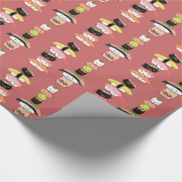 Funny Kawaii Sushi Characters Pattern | Cute Food Wrapping Paper | Zazzle