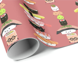 Funny Kawaii Sushi Characters Pattern | Cute Food Wrapping Paper | Zazzle