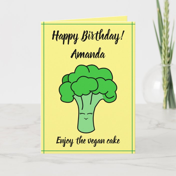 Funny Kawaii Yellow Vegan Broccoli Birthday Card | Zazzle.com