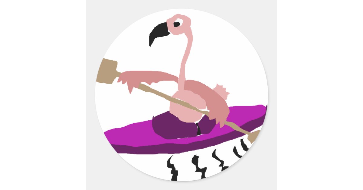 Funny Kayaking Flamingo Classic Round Sticker | Zazzle