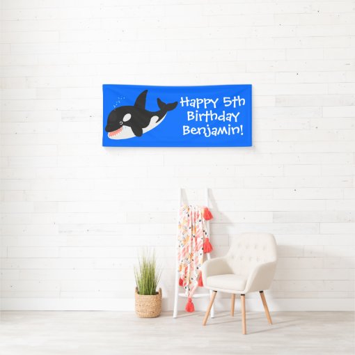 Funny killer whale orca cute cartoon illustration banner | Zazzle