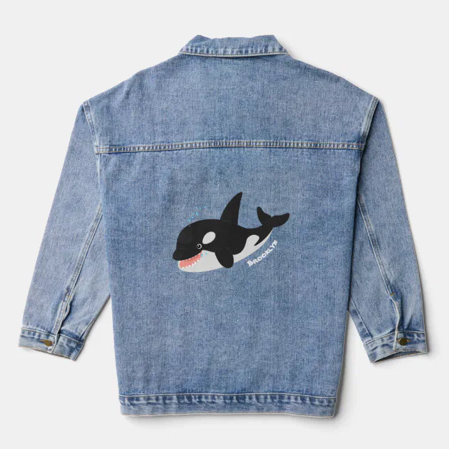 Funny killer whale orca cute cartoon illustration denim jacket | Zazzle