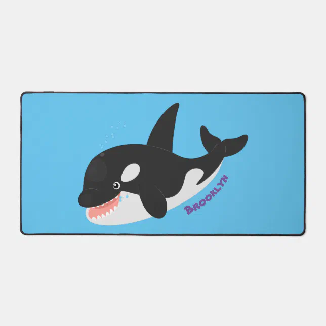 Funny killer whale orca cute cartoon illustration desk mat | Zazzle