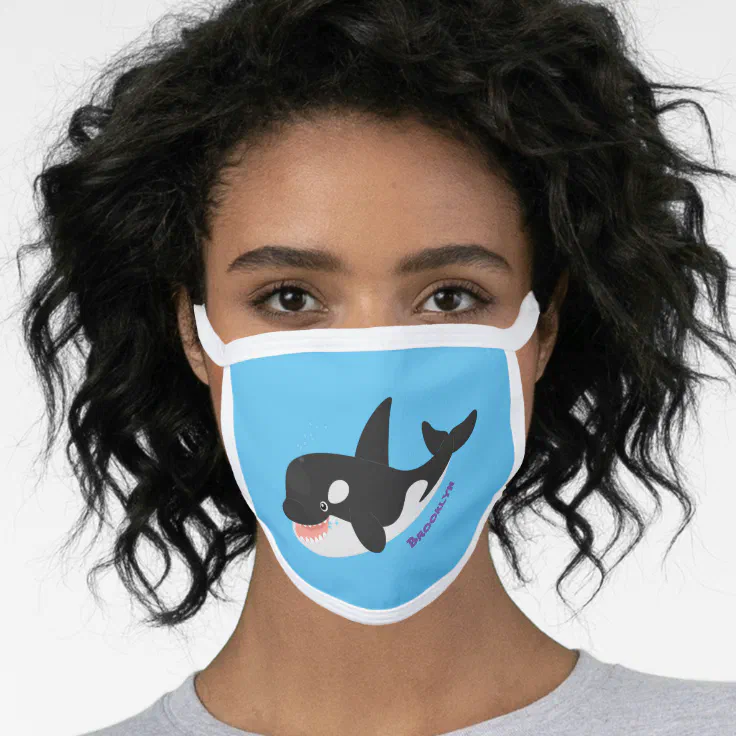 Funny killer whale orca cute cartoon illustration face mask | Zazzle