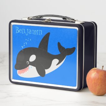 Funny killer whale orca cute cartoon illustration metal lunch box | Zazzle