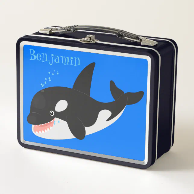 Funny killer whale orca cute cartoon illustration metal lunch box | Zazzle