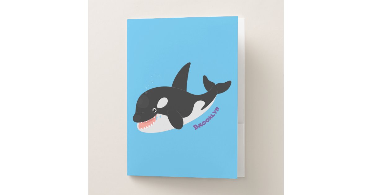 Funny killer whale orca cute cartoon illustration pocket folder | Zazzle