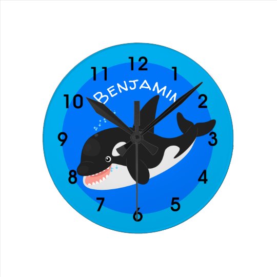 Funny killer whale orca cute cartoon illustration round clock | Zazzle.com