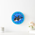 Funny killer whale orca cute cartoon illustration round clock | Zazzle