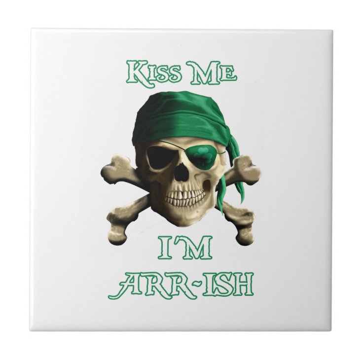 Funny Kiss Me Irish Jolly Roger Pirate Skull Ceramic Tile | Zazzle