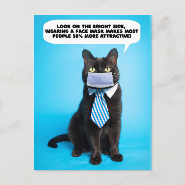 Funny Kitty in Coronavirus Face Mask and Tie Postcard | Zazzle